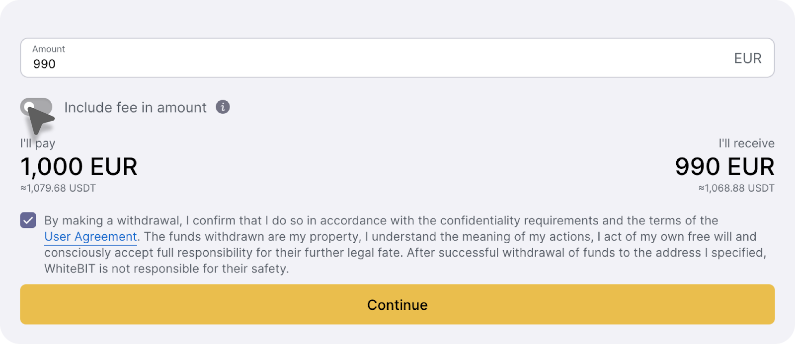 Comisión fija y porcentaje en moneda nacional – WhiteBIT